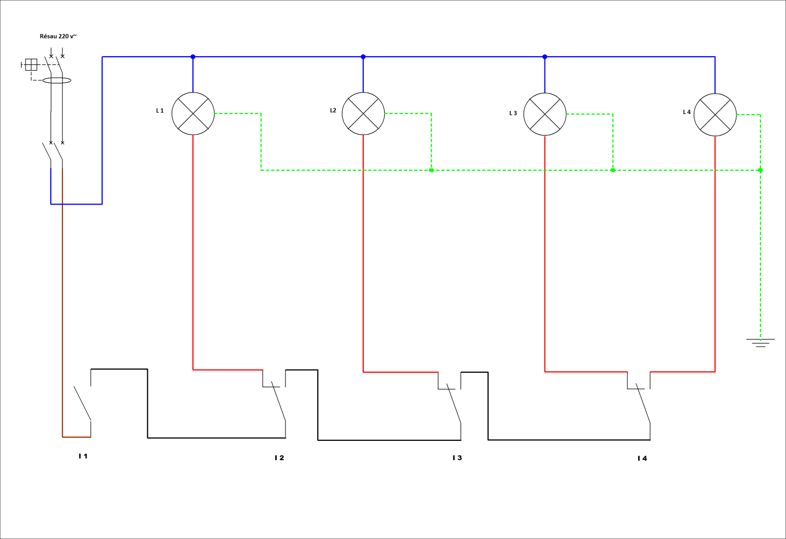 Circuit d'éclairage cascade ou cave